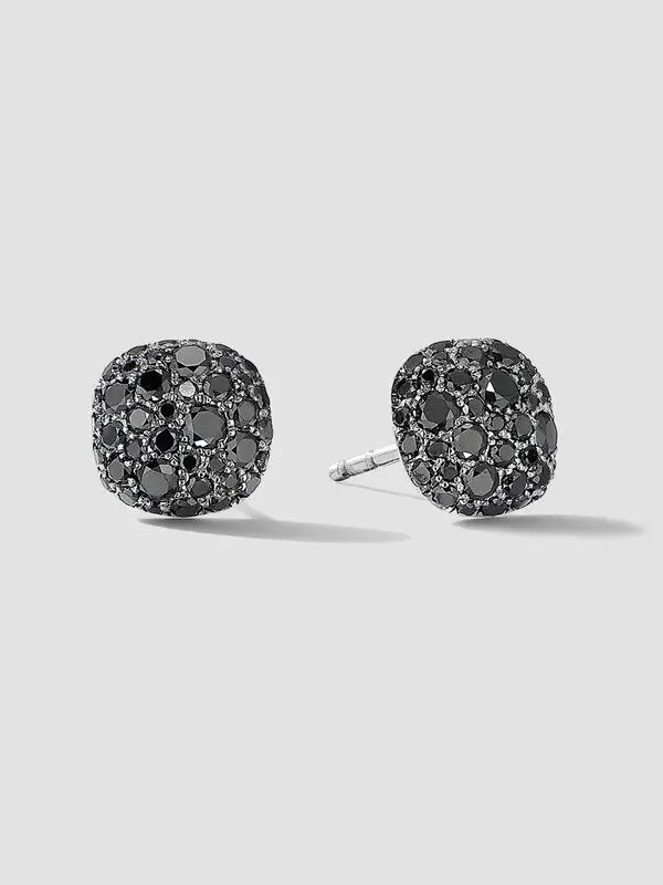 David Yurman Cushion Stud Earrings In 18k White Gold - Black Diamond