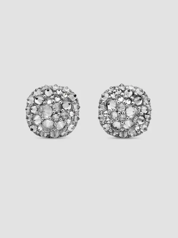 David Yurman Cushion Stud Earrings In 18k White Gold - Diamond