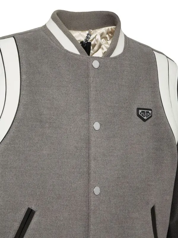 Philipp Plein Leather Sleeves Bomber Jacket - Grey