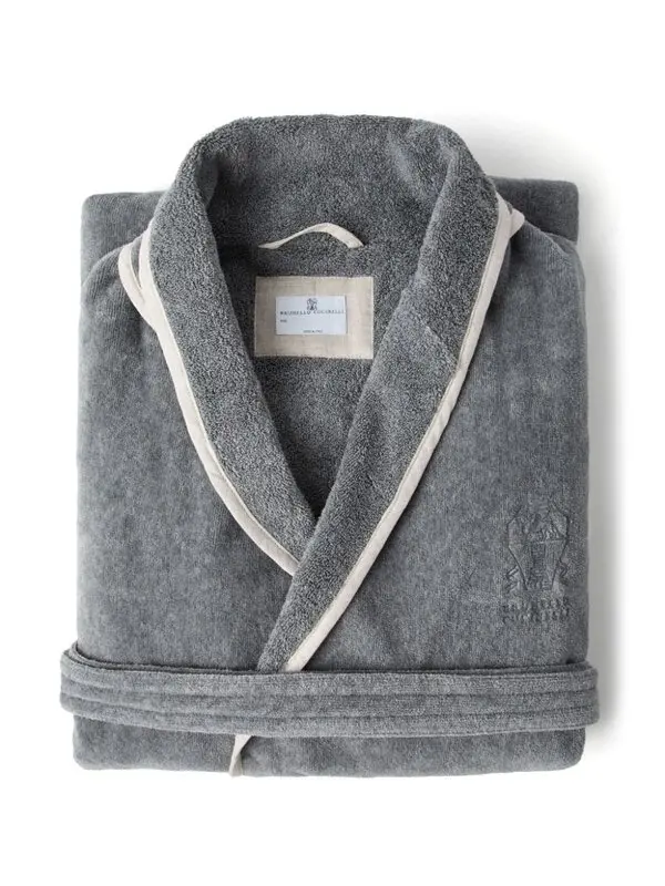 Brunello Cucinelli Logo-embroidered Bathrobe - Grey