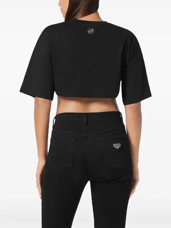 Philipp Plein Roses Crop Top - Black