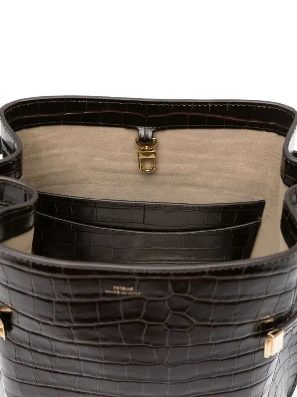 TOTEME Crocodile-embossed Bucket Bag - Brown