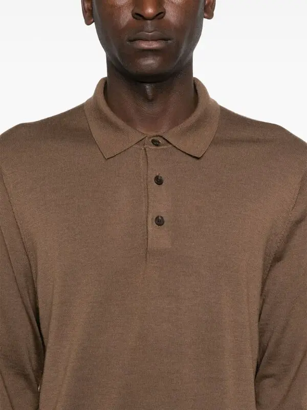 Vince Fine-knit Polo Shirt - Brown