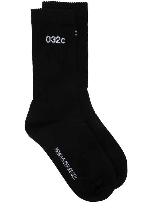 032C Embroidered-motif Ankle Socks - Black