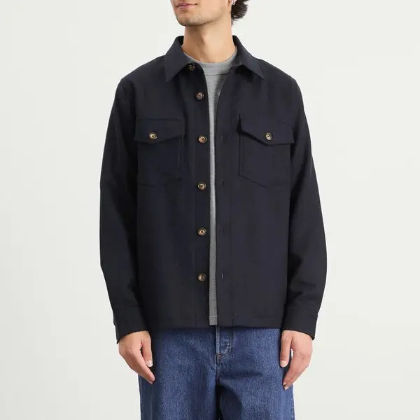 Portuguese Flannel Wool Field Overshirt - Navy