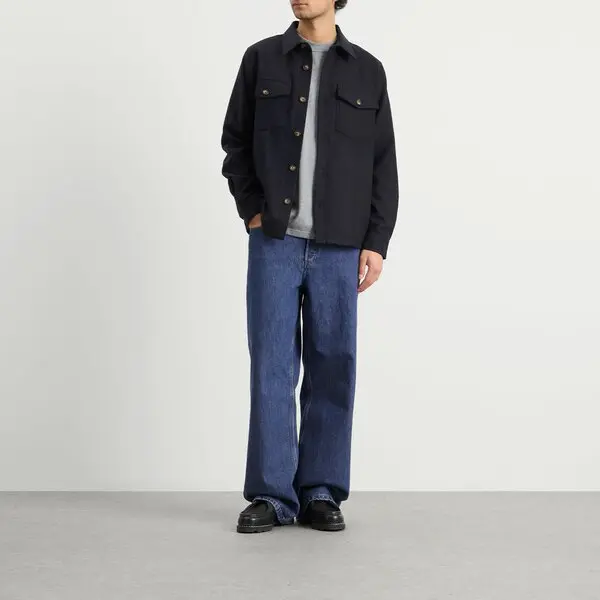 Portuguese Flannel Wool Field Overshirt - Navy