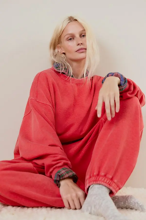 Free People Relaxed Fit Joggers - Silk Red