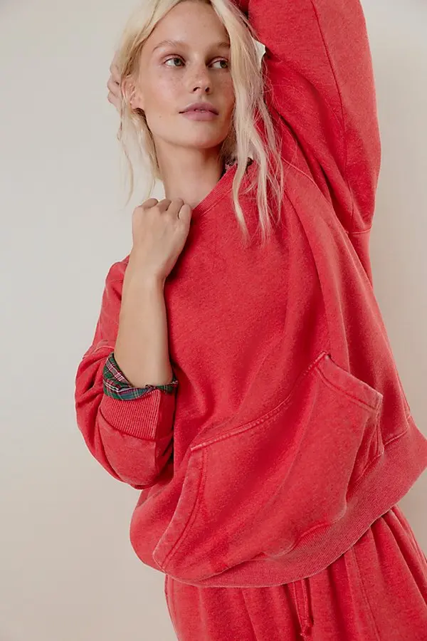 Free People Cotton Blend Pullover - Silk Red