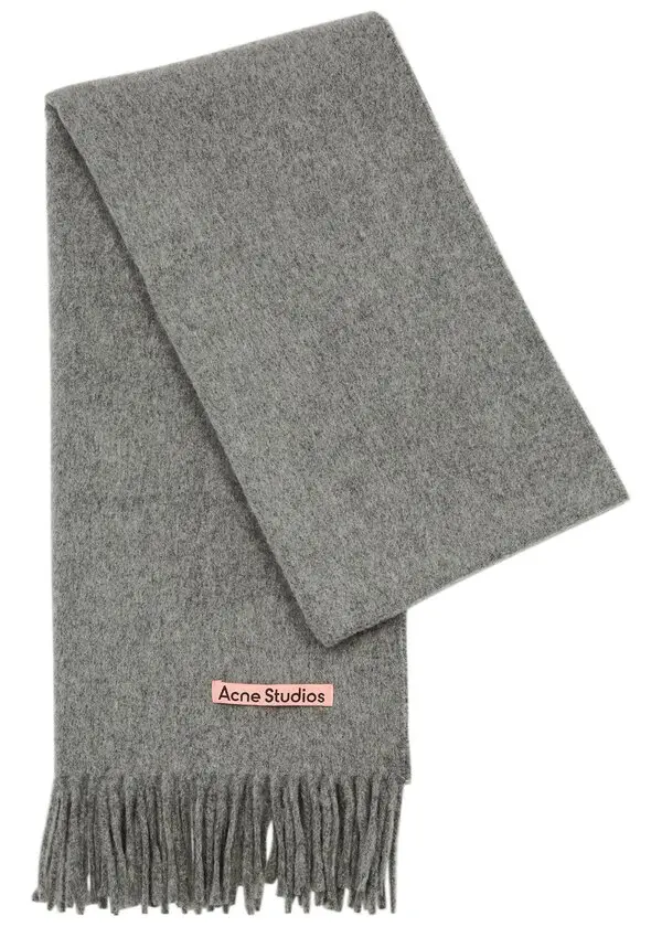 Acne Studios Canada Fringed Wool Scarf - Grey