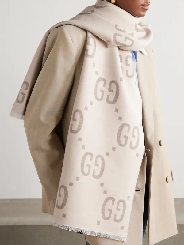 Gucci Logo-Jacquard Wool And Silk-Blend Scarf Ivory Editorialist