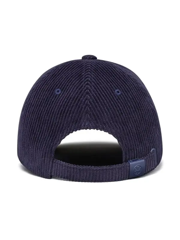 Tory Burch Corduroy Logo Cap Hat Tory Navy Blue Tory Burch Logo-Embroidered Corduroy Cap - Blue | Editorialist main image 4