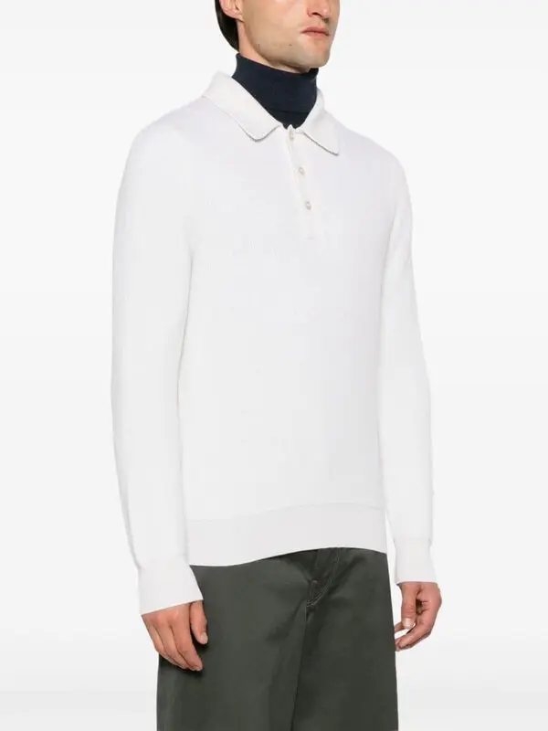 D4.0 Fine-ribbed Polo Shirt - White
