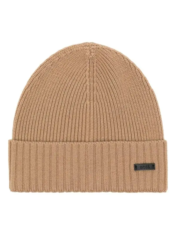 BOSS Ribbed-knit Beanie - Neutrals
