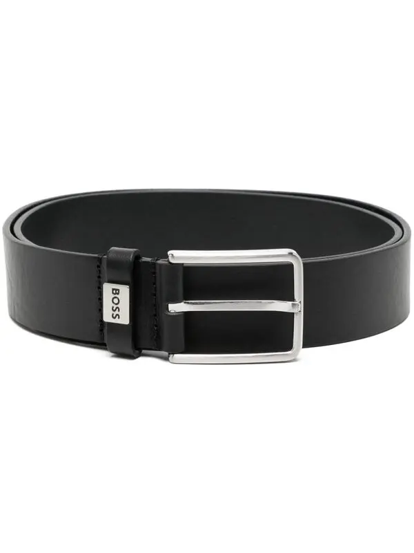 BOSS Leather Logo Keeper Belt - Black