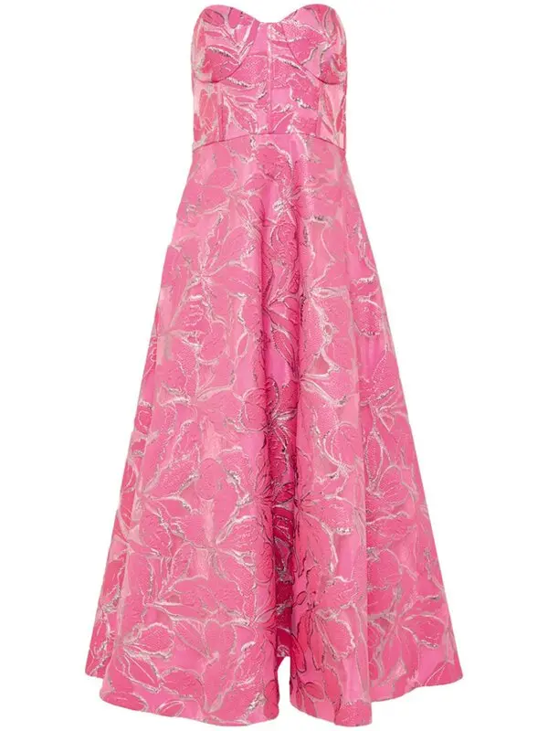 Monique Lhuillier Amelia Floral Jacquard Midi Dress