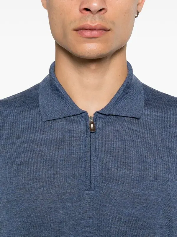 Fedeli Fine-knit Polo Shirt - Blue