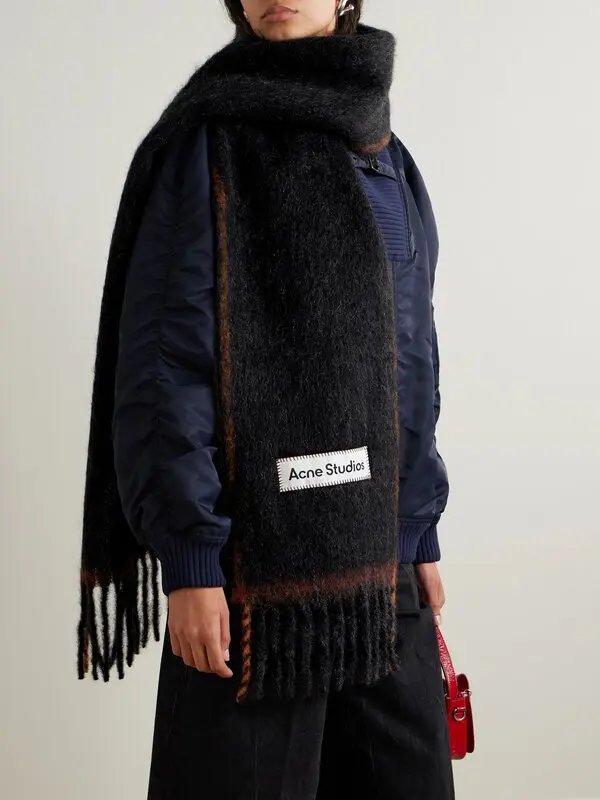 Acne Studios Valley Appliquéd Fringed Knitted Scarf