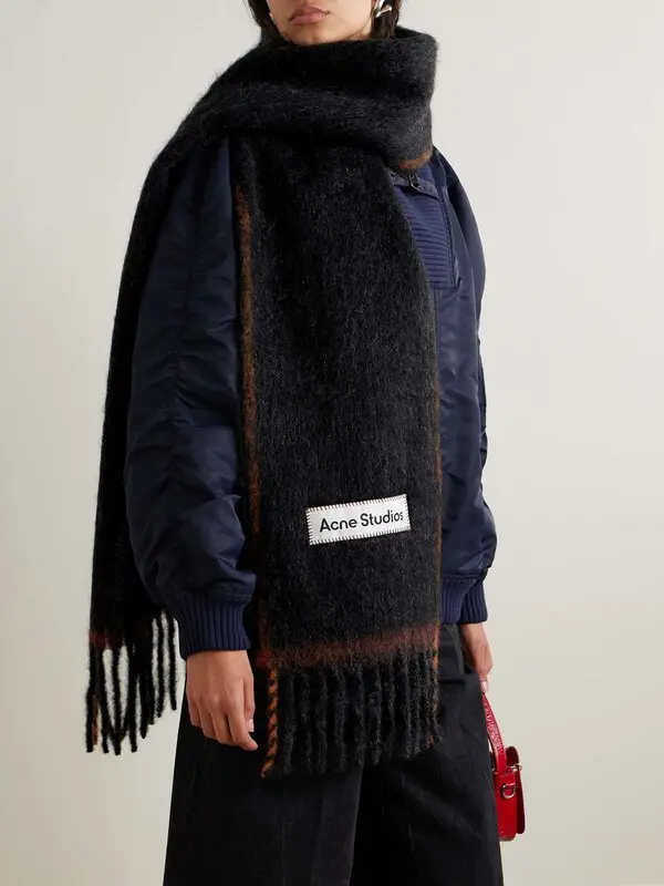 Acne Studios Valley Appliquéd Fringed Knitted Scarf