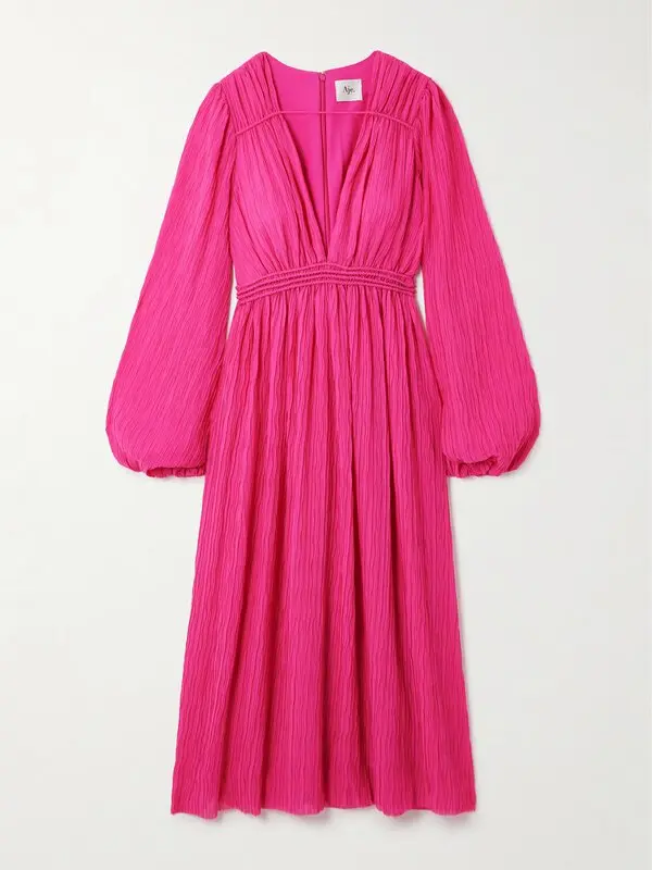 Aje Genevieve Recycled Plissé-chiffon Midi Dress