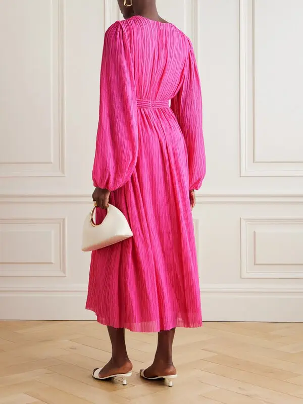 Aje Genevieve Recycled Plissé-chiffon Midi Dress