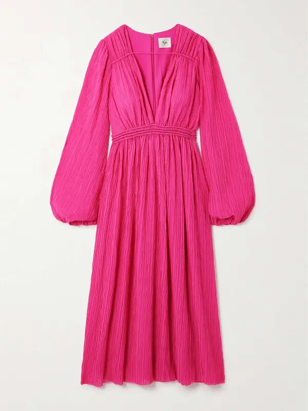 Aje Genevieve Recycled Plissé-chiffon Midi Dress