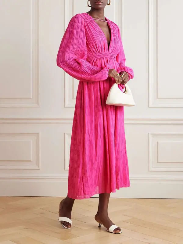 Aje Genevieve Recycled Plissé-chiffon Midi Dress