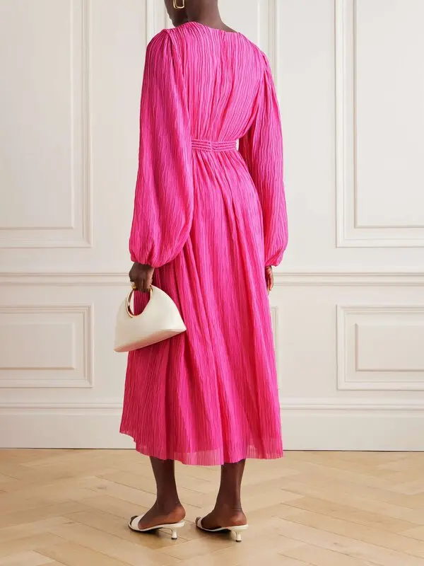 Aje Genevieve Recycled Plissé-chiffon Midi Dress