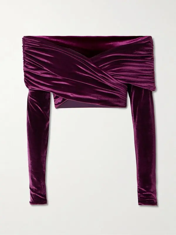 MAYGEL CORONEL Lido Cropped Stretch-velvet Top - Purple