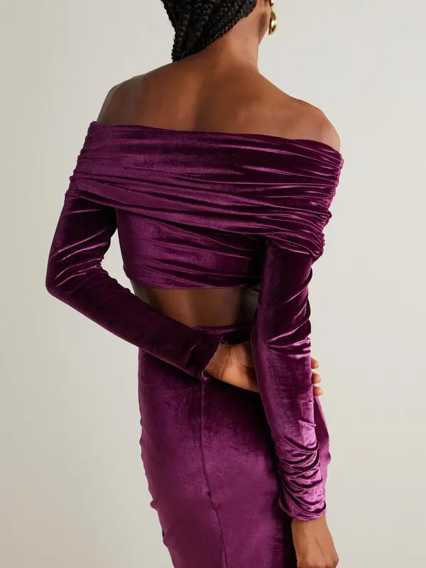 MAYGEL CORONEL Lido Cropped Stretch-velvet Top - Purple