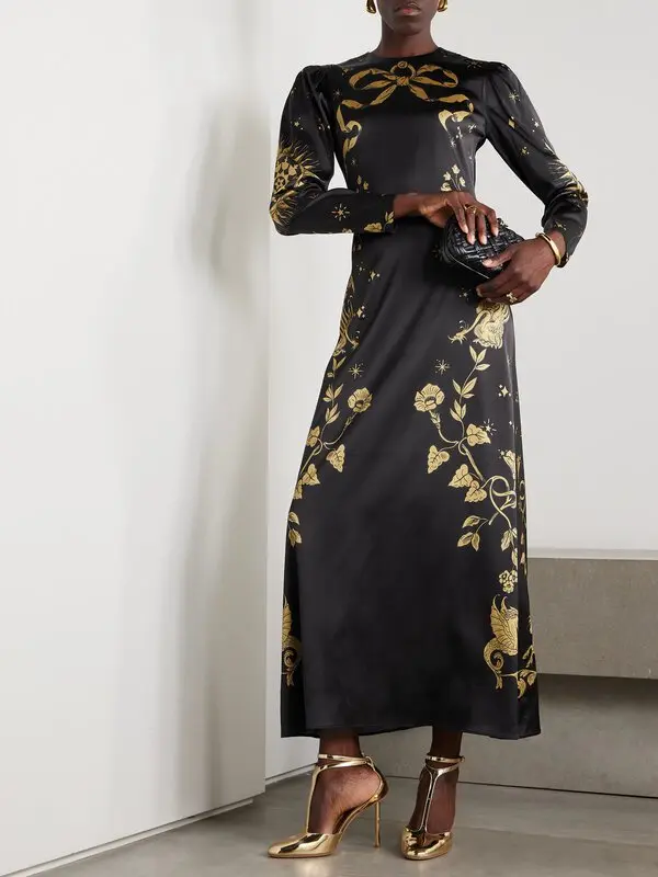La DoubleJ Printed Satin Maxi Dress