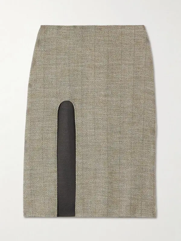 Stella McCartney Cutout Herringbone Wool-tweed Midi Skirt