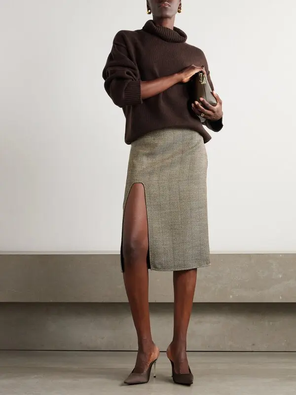 Stella McCartney Cutout Herringbone Wool-tweed Midi Skirt