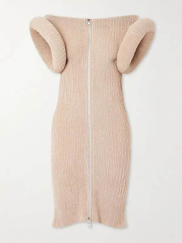 Acne Studios Frayed Ribbed Bouclé Mini Dress - Neutrals