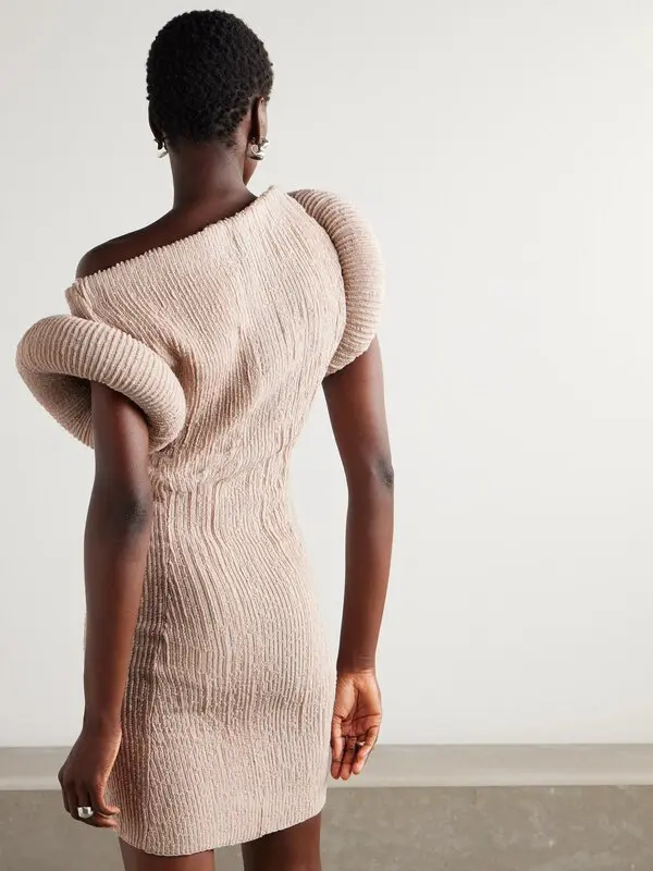 Acne Studios Frayed Ribbed Bouclé Mini Dress - Neutrals