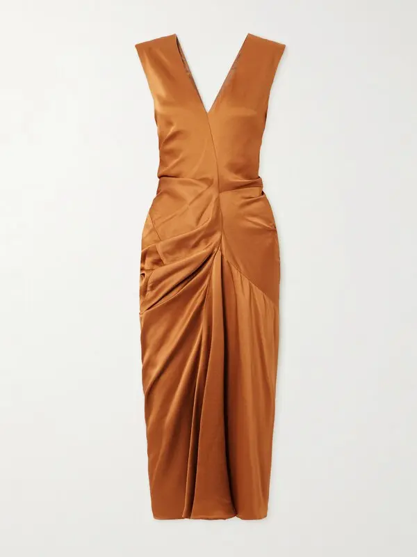 Dries Van Noten Gathered Satin Midi Dress