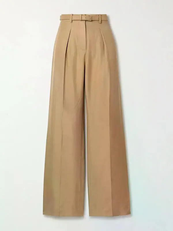 Loro Piana Edward Belted Silk Wide-leg Pants - Neutrals