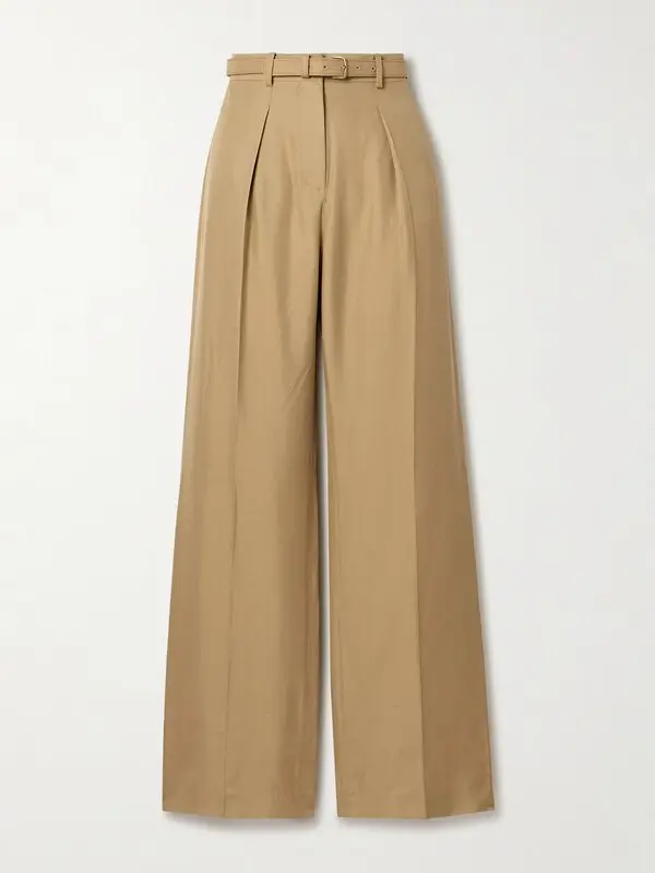 Loro Piana Edward Belted Silk Wide-leg Pants - Neutrals