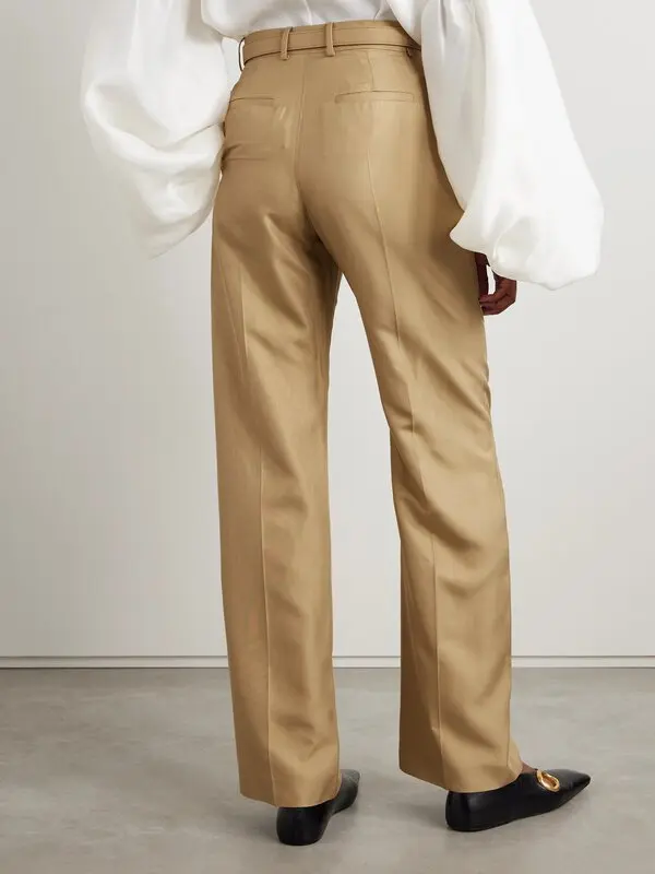 Loro Piana Edward Belted Silk Wide-leg Pants - Neutrals