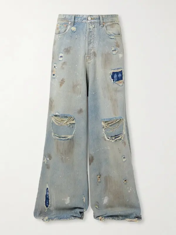Vetements Wide-leg Panelled Distressed Jeans