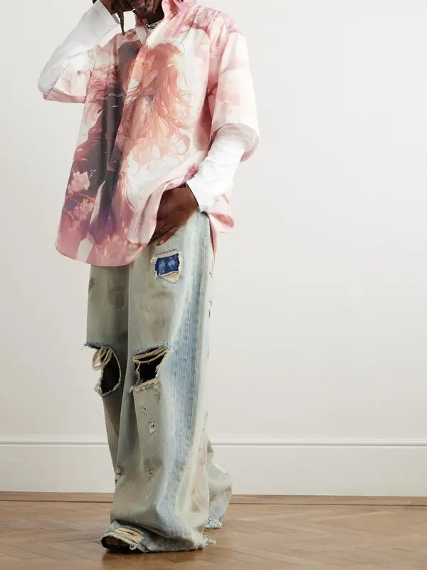 Vetements Wide-leg Panelled Distressed Jeans
