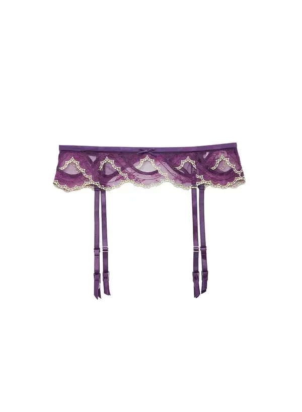 Fleur Du Mal Hendrix Embroidery Garter Belt - Midnight Purple