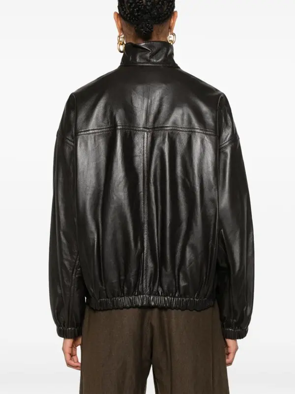 Lemaire Stand-Up Collar Leather Jacket - Brown | Editorialist