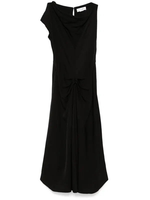 drape twist asymmetrical midi dress Salome Black Twisted Asymmetric Midi Dress – Club L London
