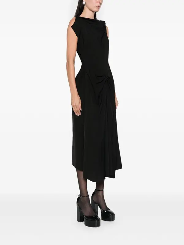 drape twist asymmetrical midi dress Asymmetrical Twist Belted Boucle Dress Pink – Roland Mouret main image 1