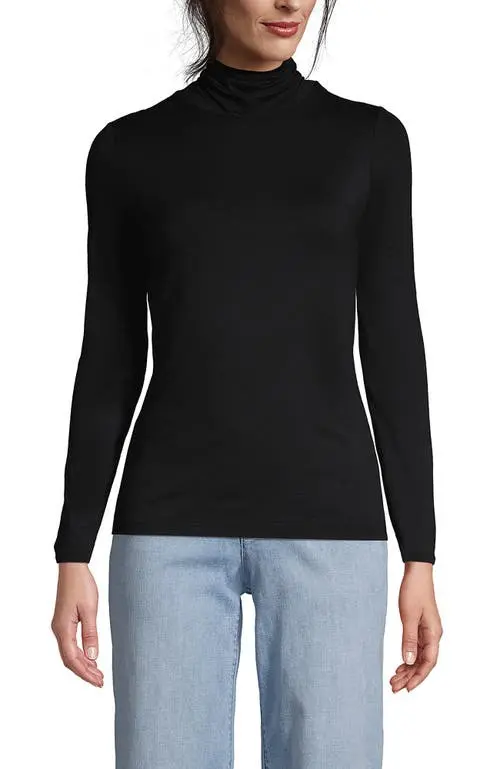 LANDS' END Lightweight Jersey Skimming Long Sleeve Turtleneck - Black
