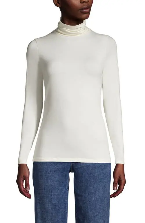 LANDS' END Lightweight Jersey Long Sleeve Turtleneck - Ivory