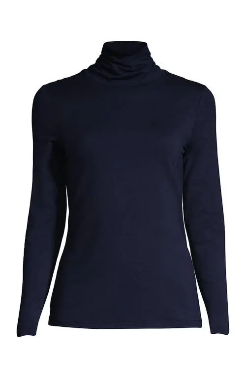 LANDS' END Lightweight Jersey Long Sleeve Turtleneck - Radiant Navy