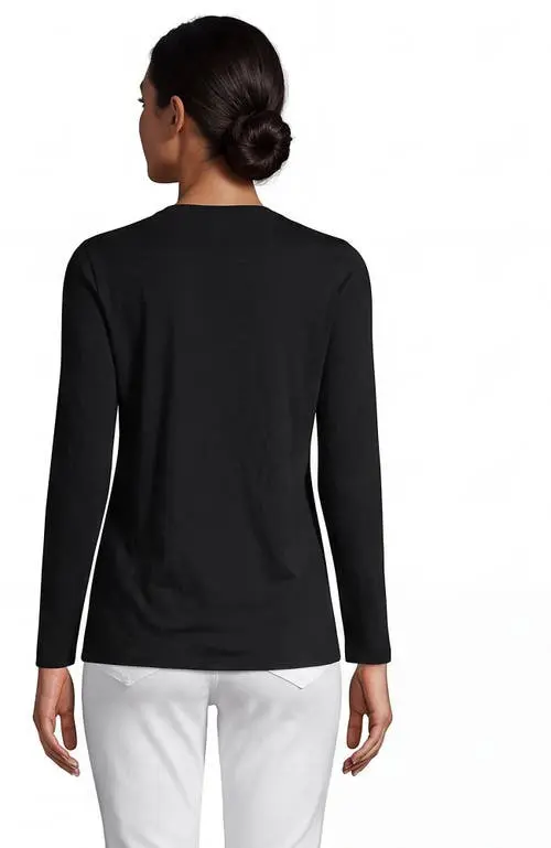 LANDS' END Supima Cotton Long-sleeve V-neck T-shirt - Black