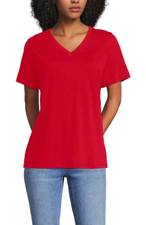 LANDS' END Relaxed Supima Cotton V-neck T-shirt - Compass Red