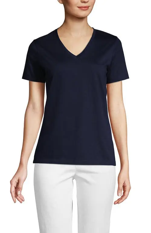 LANDS' END Supima Cotton V-neck T-shirt - Radiant Navy